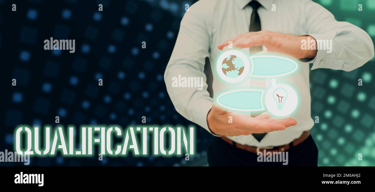 Text caption presenting Qualification, Concept meaning Officially ...