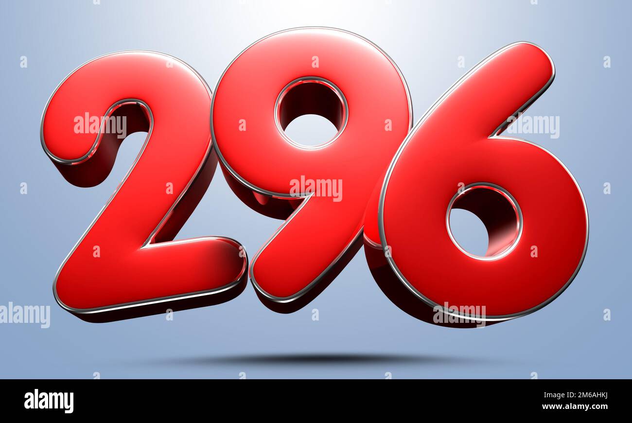 Number 296 red 3D illustration on light blue background have work path ...