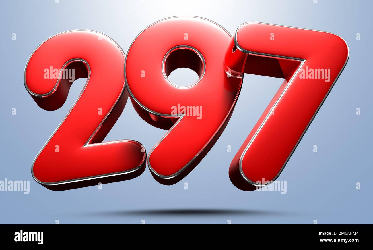 Number 297 red 3D illustration on light blue background have work path ...
