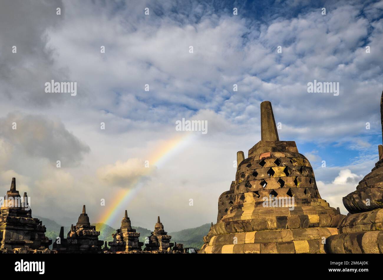 Stupa Rainbow Buddist temple Borobudur complex in Yogjakarta in Java ...