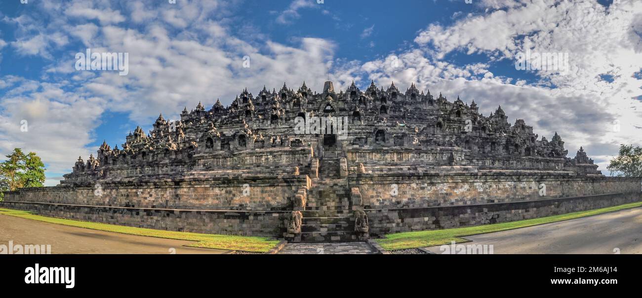 Panorama Buddist temple Borobudur complex in Yogjakarta in Java Stock ...