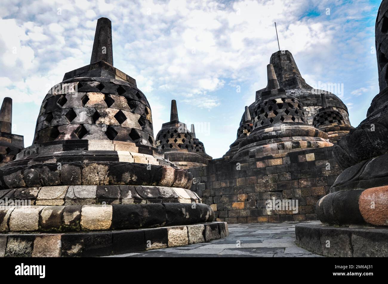 Buddist temple Borobudur UNESCO World Heritage complex in Yogjakarta in ...