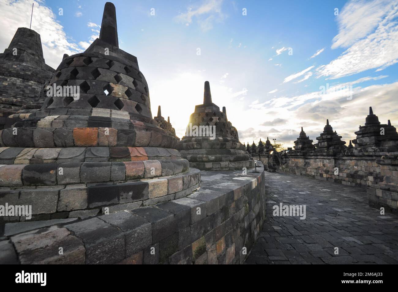 Buddist temple biggest heritage Borobudur complex in Yogjakarta in Java ...