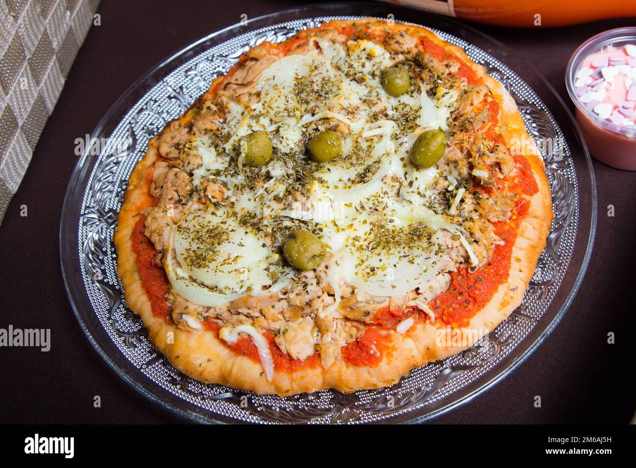 Tuna Pizza. Neapolitan pizza with mozzarella cheese, tuna, onion and ...