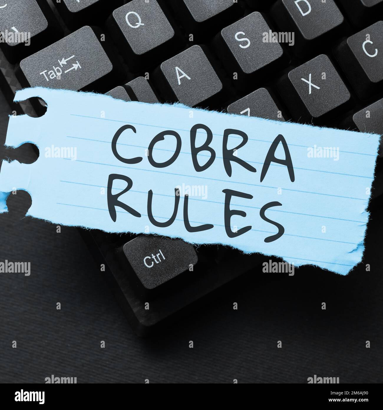 Hand writing sign Cobra Rules. Word for gives workers who lose their ...