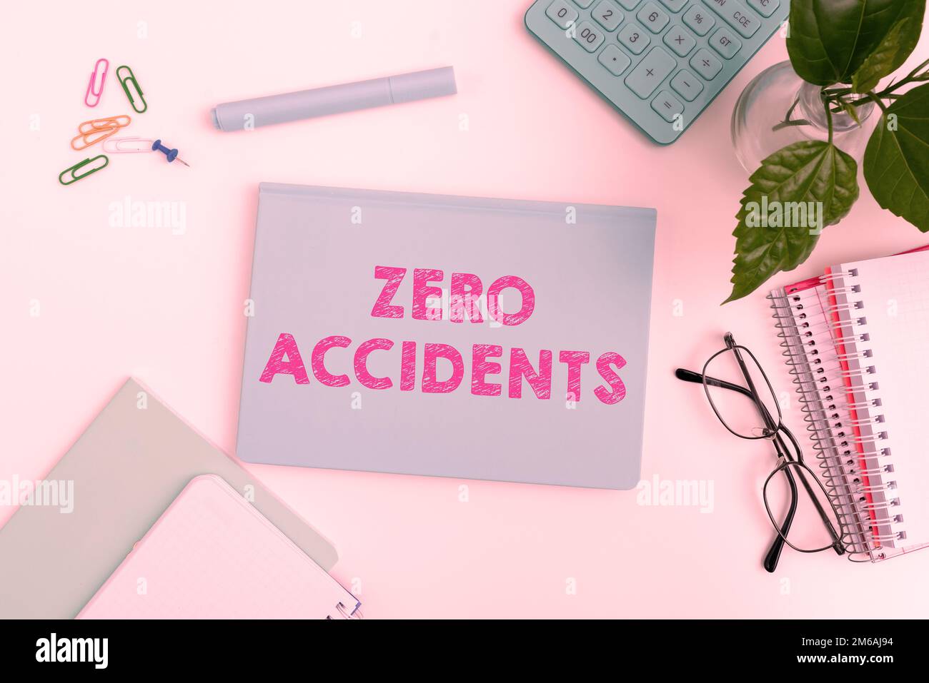 Hand writing sign Zero Accidents. Word Written on important strategy ...