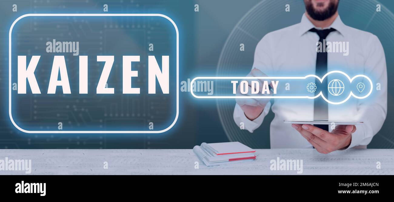Text caption presenting Kaizen. Business overview a Japanese business ... Text caption presenting Kaizen. Business overview a Japanese business ...