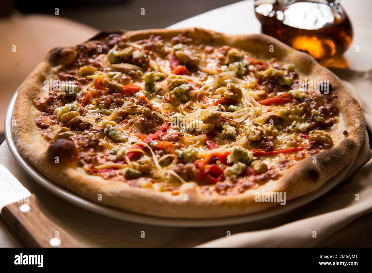 Sausage Pizza. Neapolitan pizza with tomato sauce, cheese, pork sausage ...