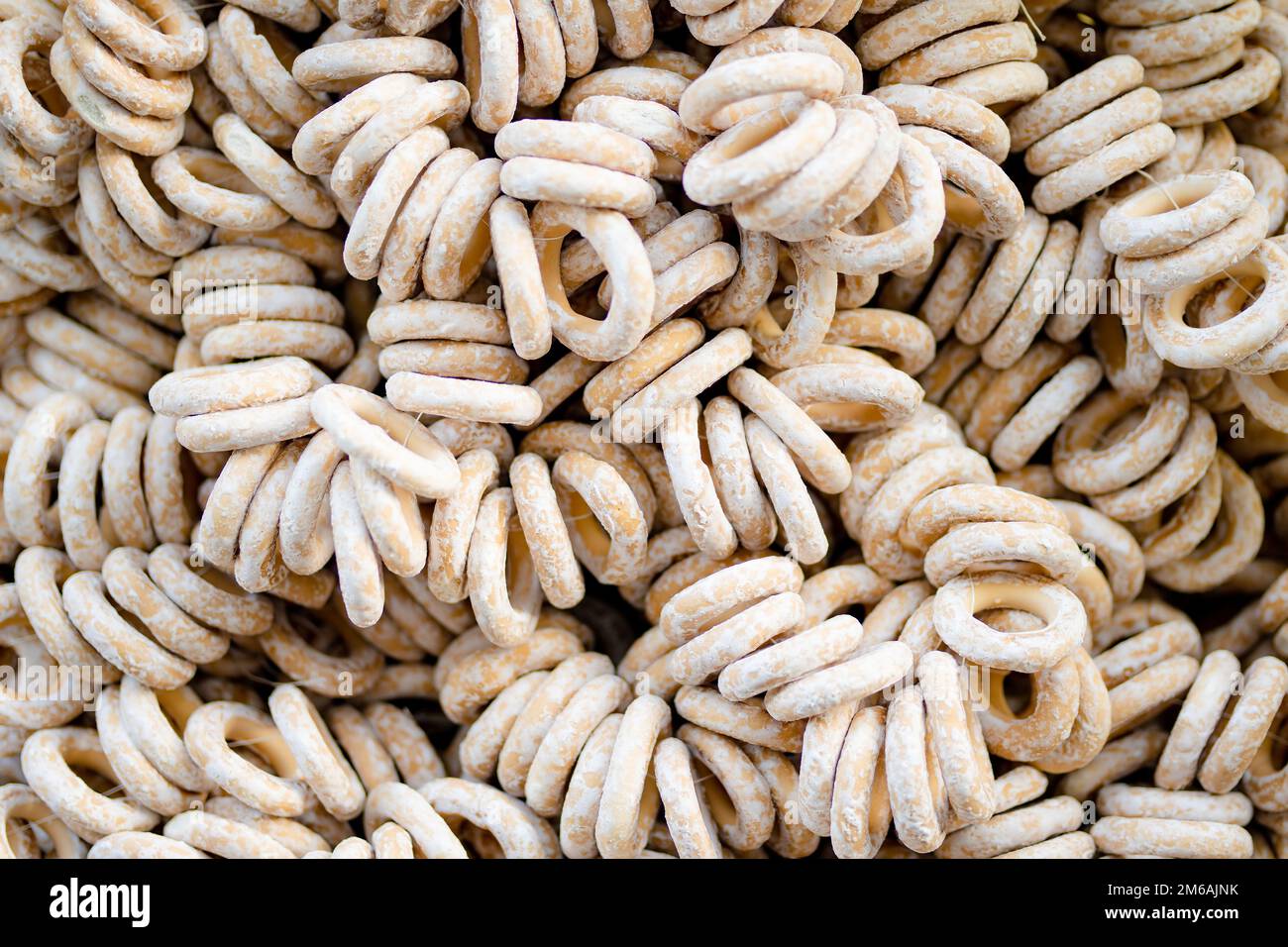Loaves of organic bagels for sale at outdoor farmers market in Vilnius ...