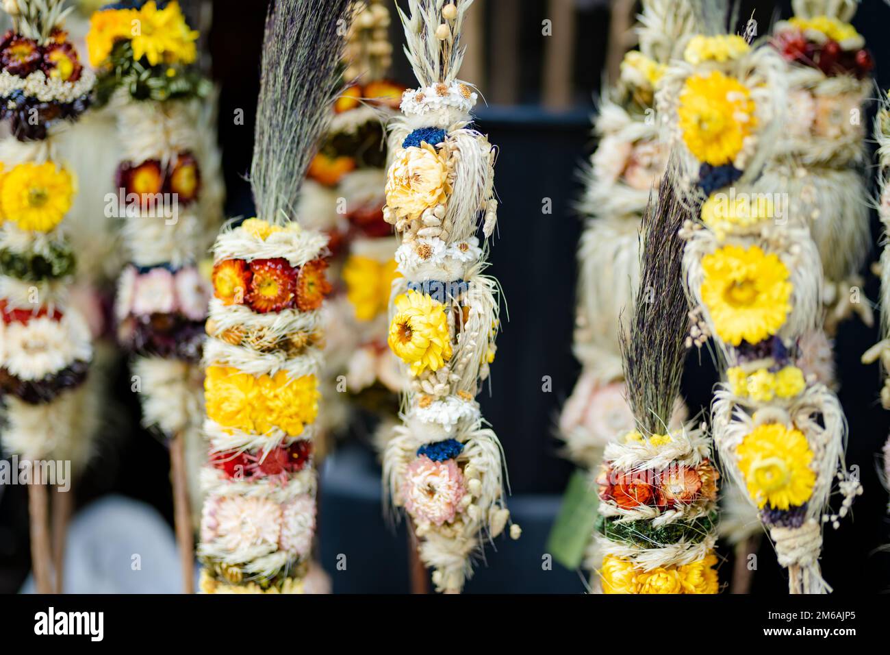 Traditional Lithuanian Easter palms known as verbos sold on Kaziukas ...