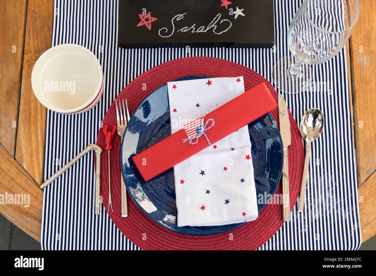 Overhead view of festive Fourth of July party table setting Stock Photo ...