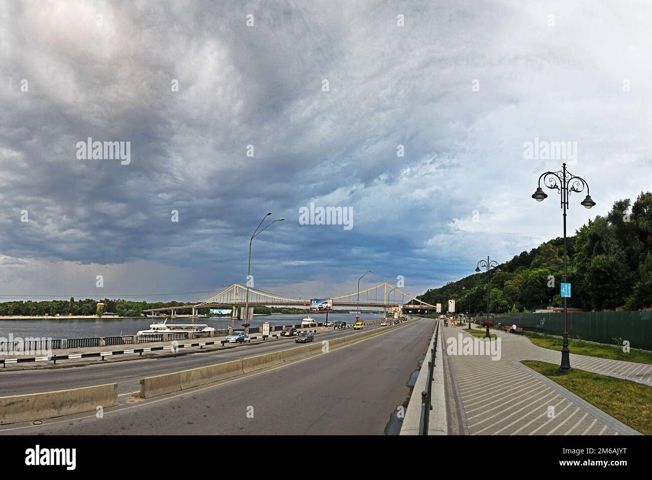 Kyiv, Ukraine. July 19. 2014. Panorama of the Dnieper embankment ...