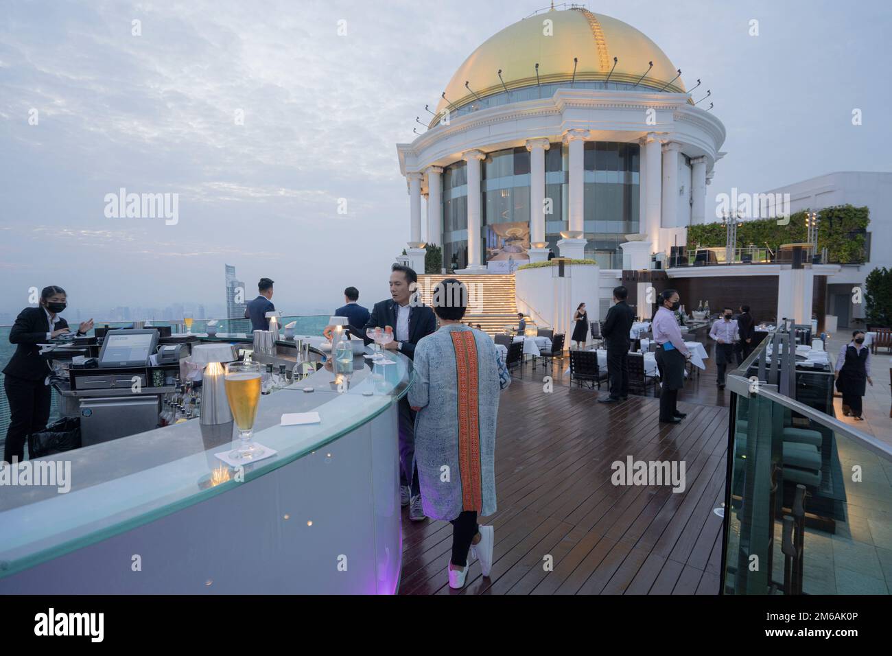 Lebua Rooftop Sky Bar at Sunset with Bangkok Urban Megalopolis Stock ...