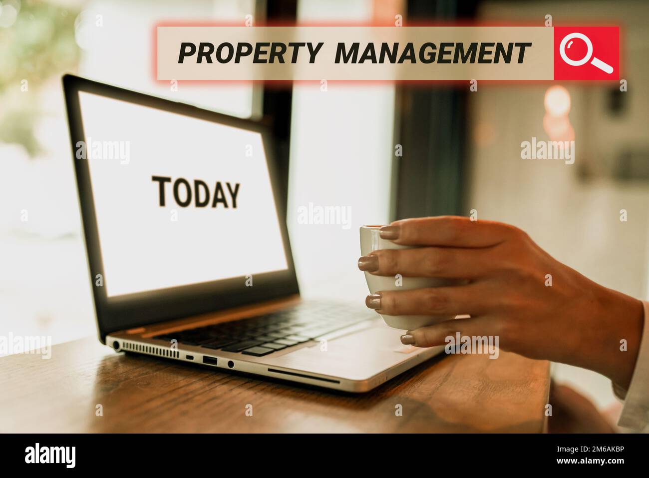 Sign displaying Property Management. Business idea Overseeing of Real Estate Preserved value of ...