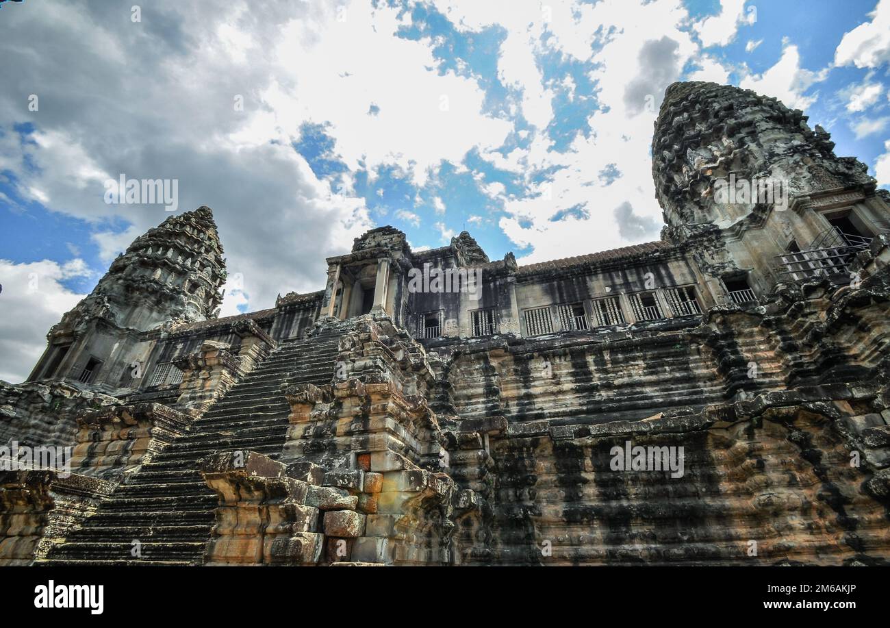 Bayon Temple and Angkor Wat Khmer complex in Siem Reap, Cambodia Stock ...