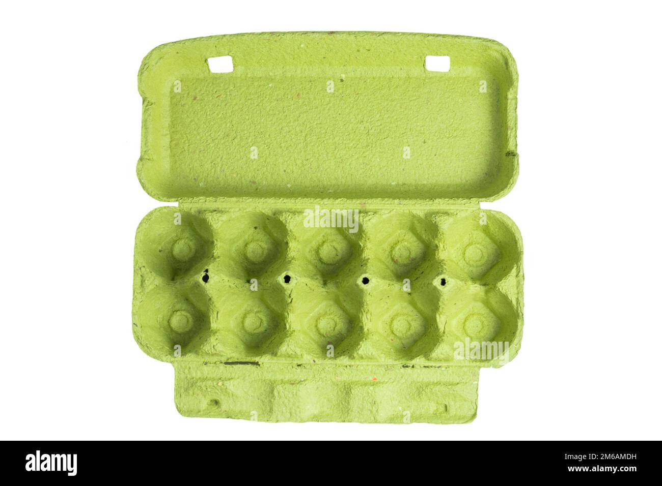 Empty egg box, open and green egg tray on white background Stock Photo ...