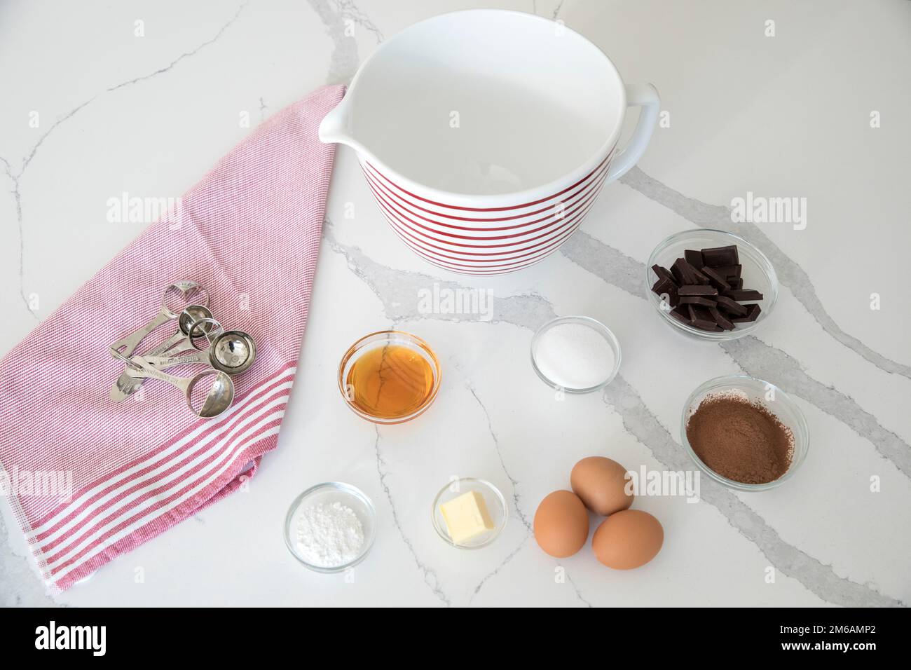 Baking Ingredients on white countertop Stock Photo - Alamy