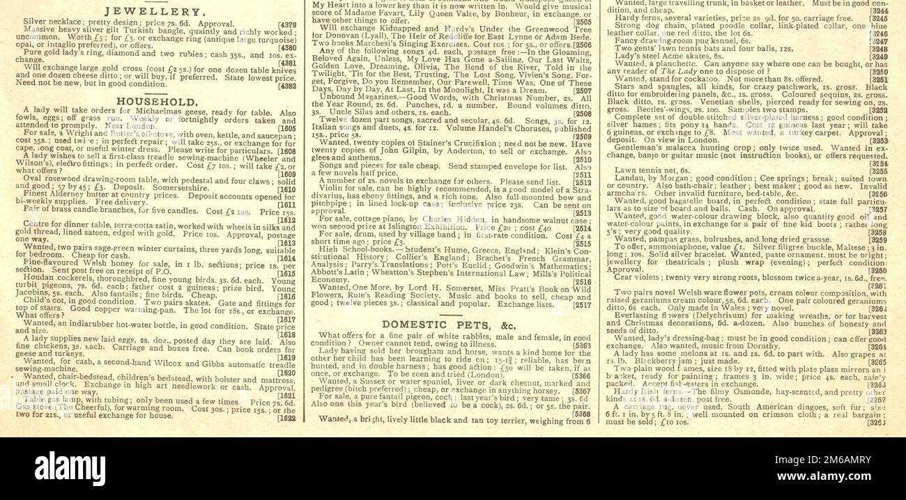 A page of small advertisements from The Lady newspaper 6 October 1887 ...