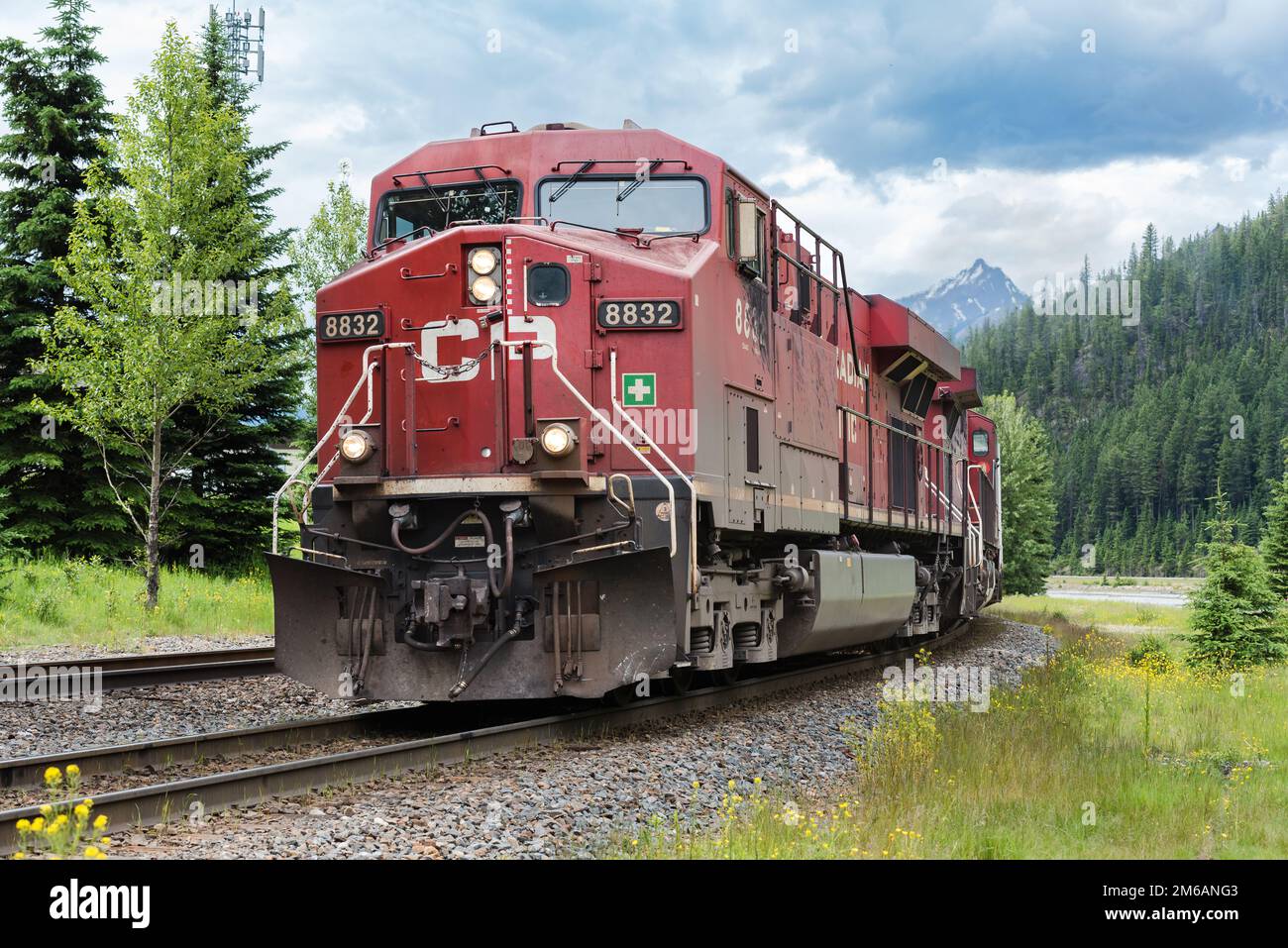 Field, BC, Canada - June 23, 2016; Canadian Pacififc freight train ...