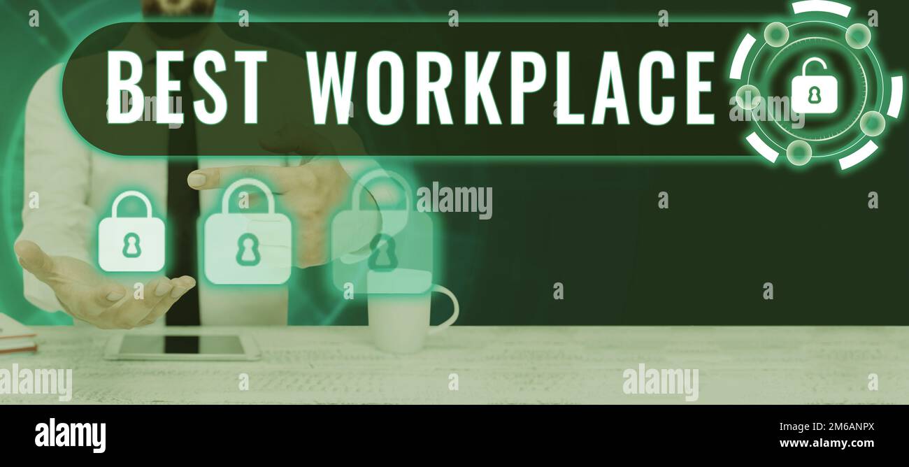 Inspiration showing sign Best Workplace, Word Written on Ideal company ...