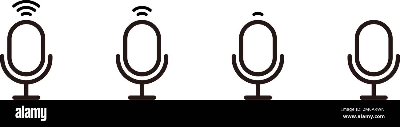Microphone icon set with different sound wave levels. Editable vector ...