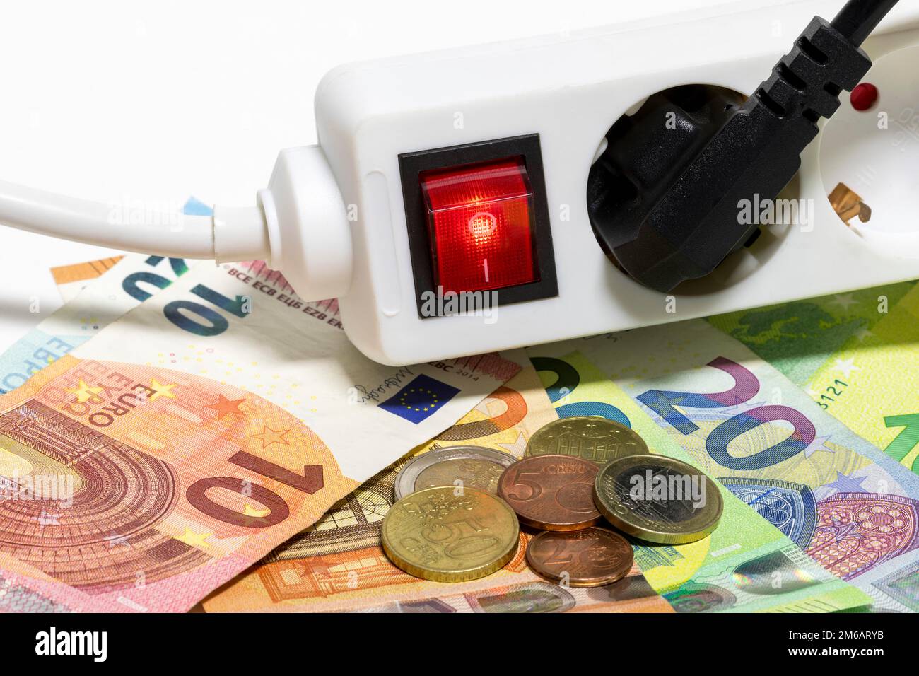 Switchable power outlet strip strip, plug, euro banknotes, euro coins ...
