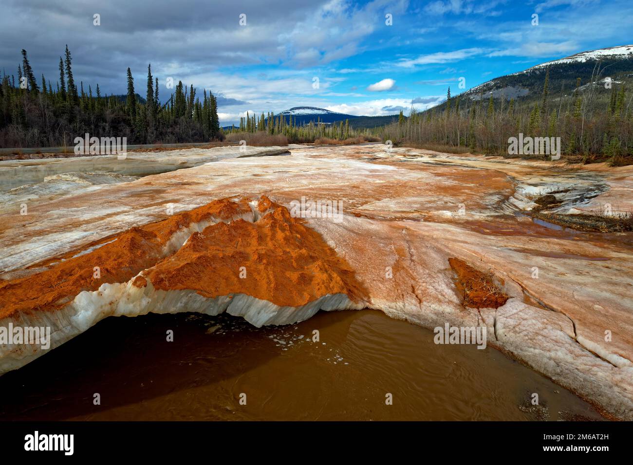 Drone shot, ice break-up, ice deposits, iron minerals, sulphurous, rust ...