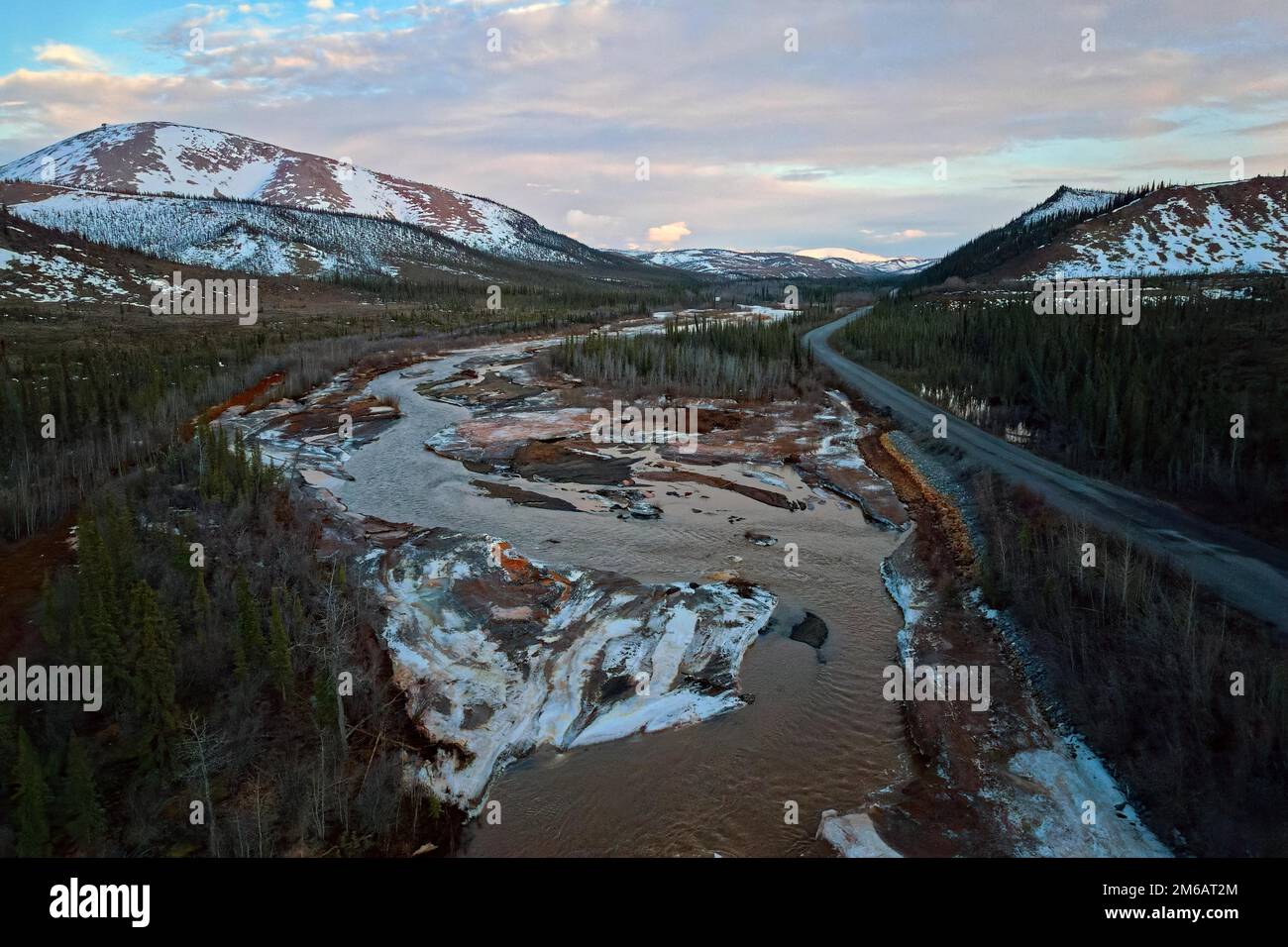 Drone shot, ice break-up, ice deposits, iron minerals, sulphurous, rust ...