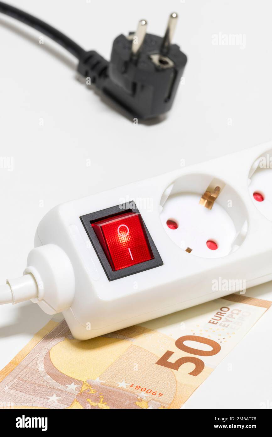 Switchable power outlet strip strip, plug, euro banknote, symbolic ...