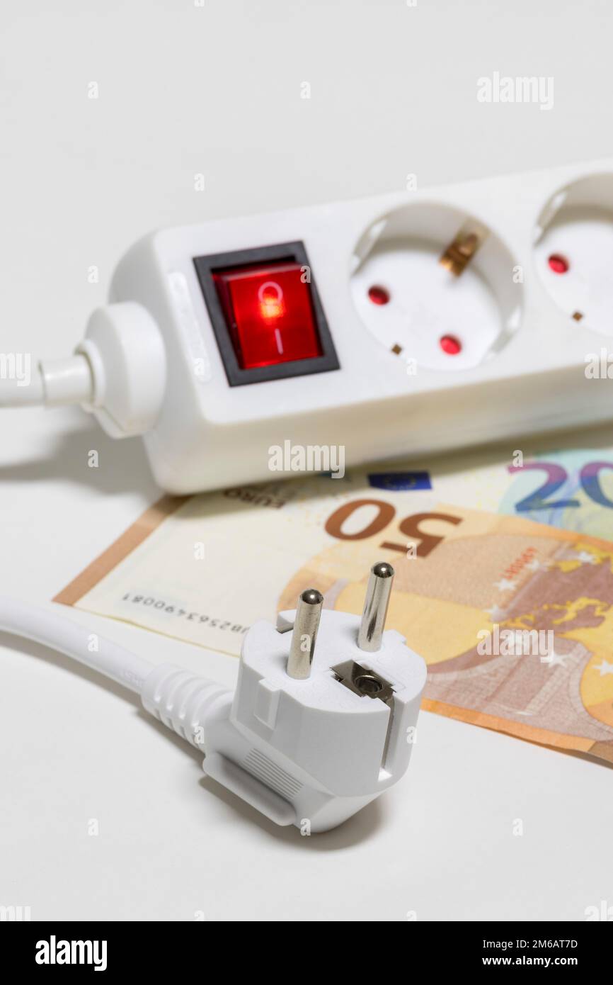 Switchable power outlet strip strip, plug, euro banknotes, symbol ...