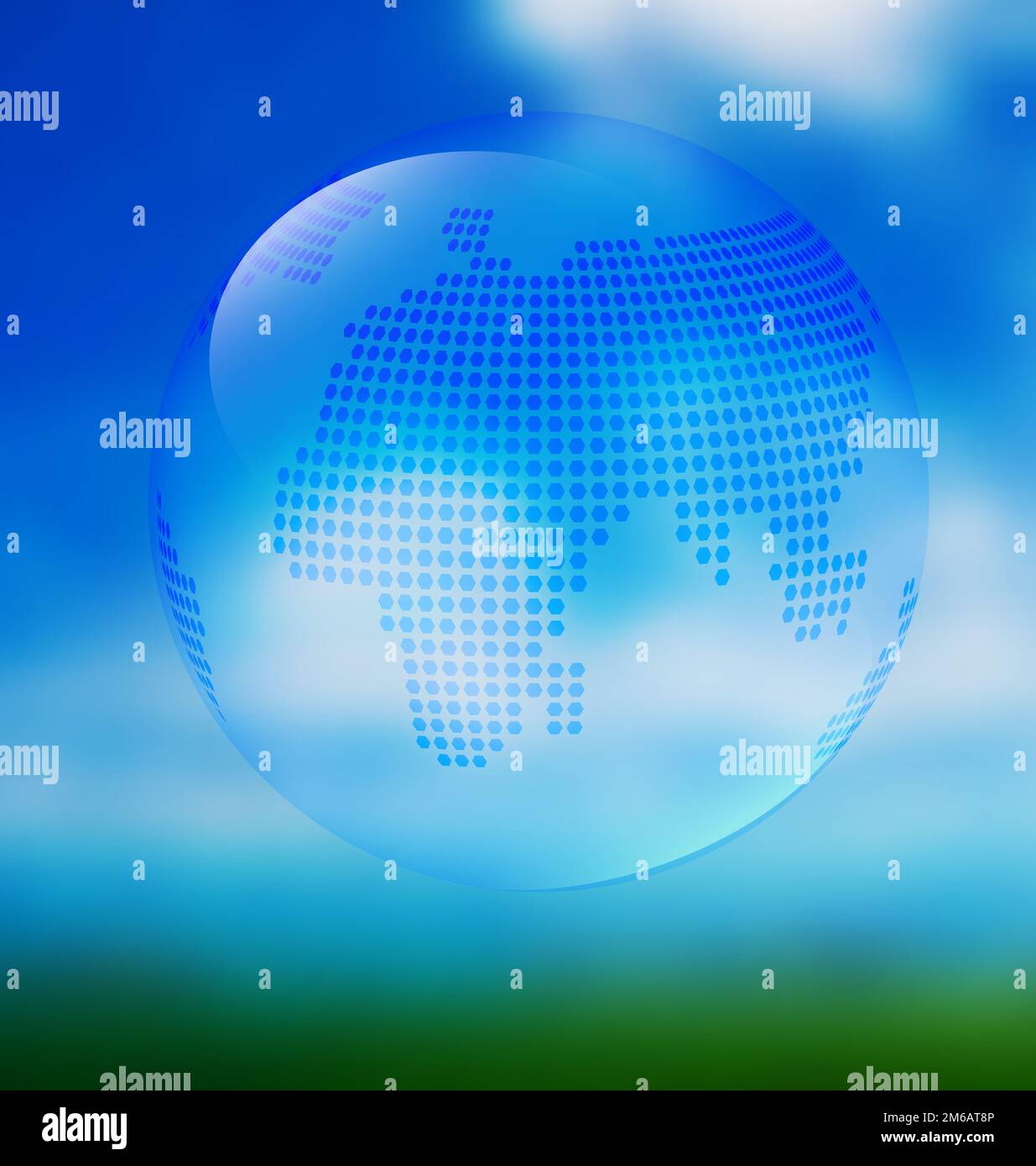 Blue Earth with map on blurred sky Stock Photo - Alamy