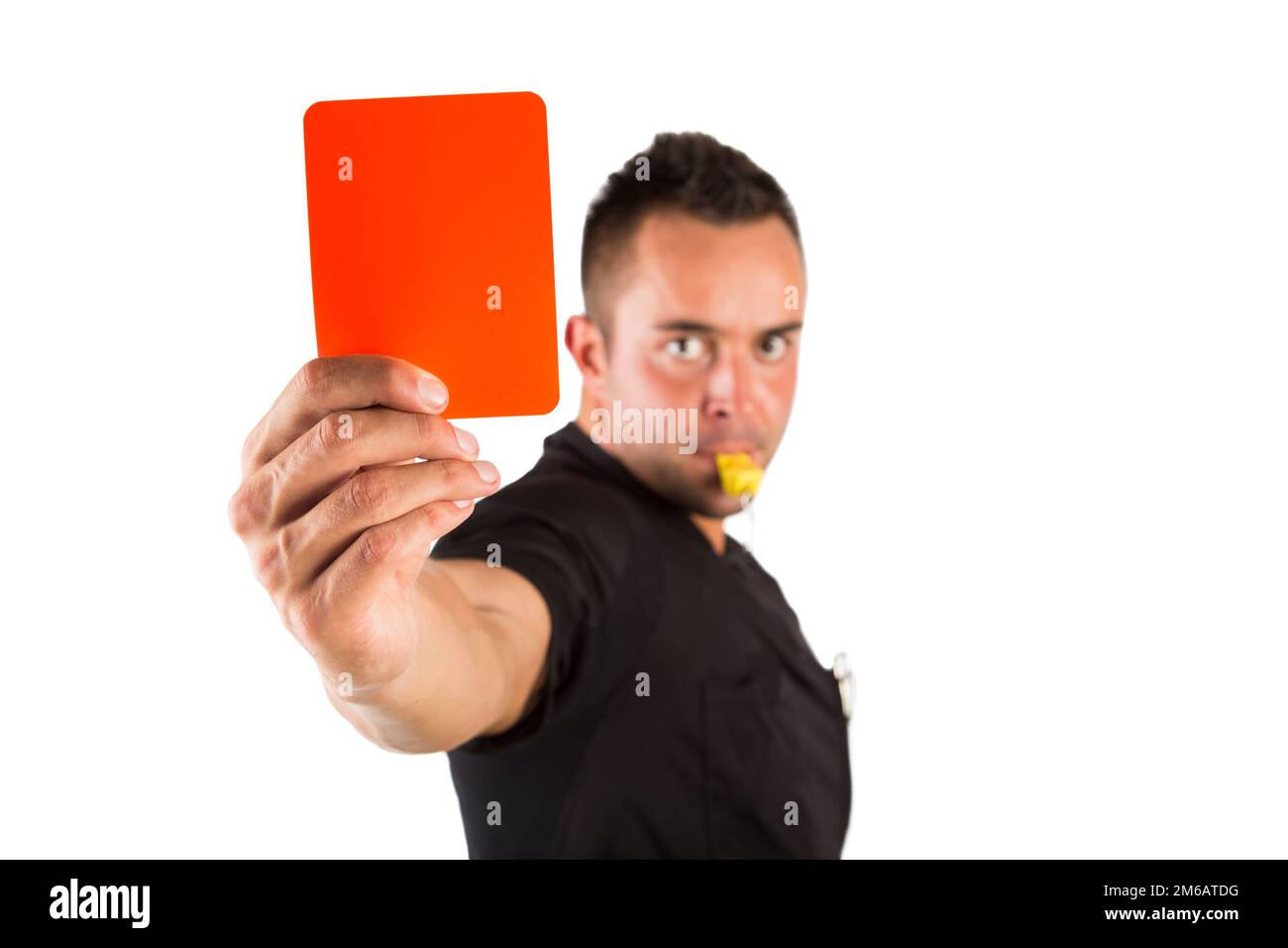 Referee with red card, exempted Stock Photo - Alamy