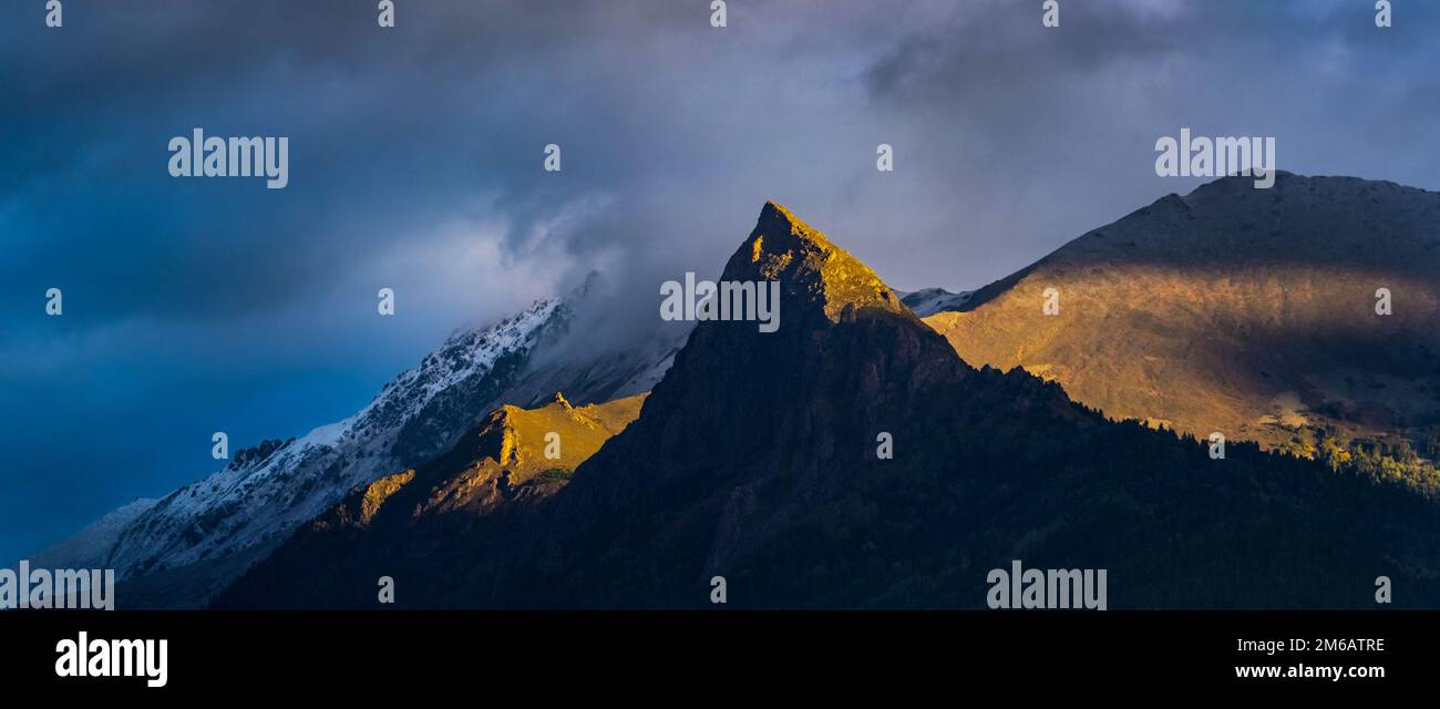 Beautiful rock in the first beams of the sun. Rock Zakan in the upper ...