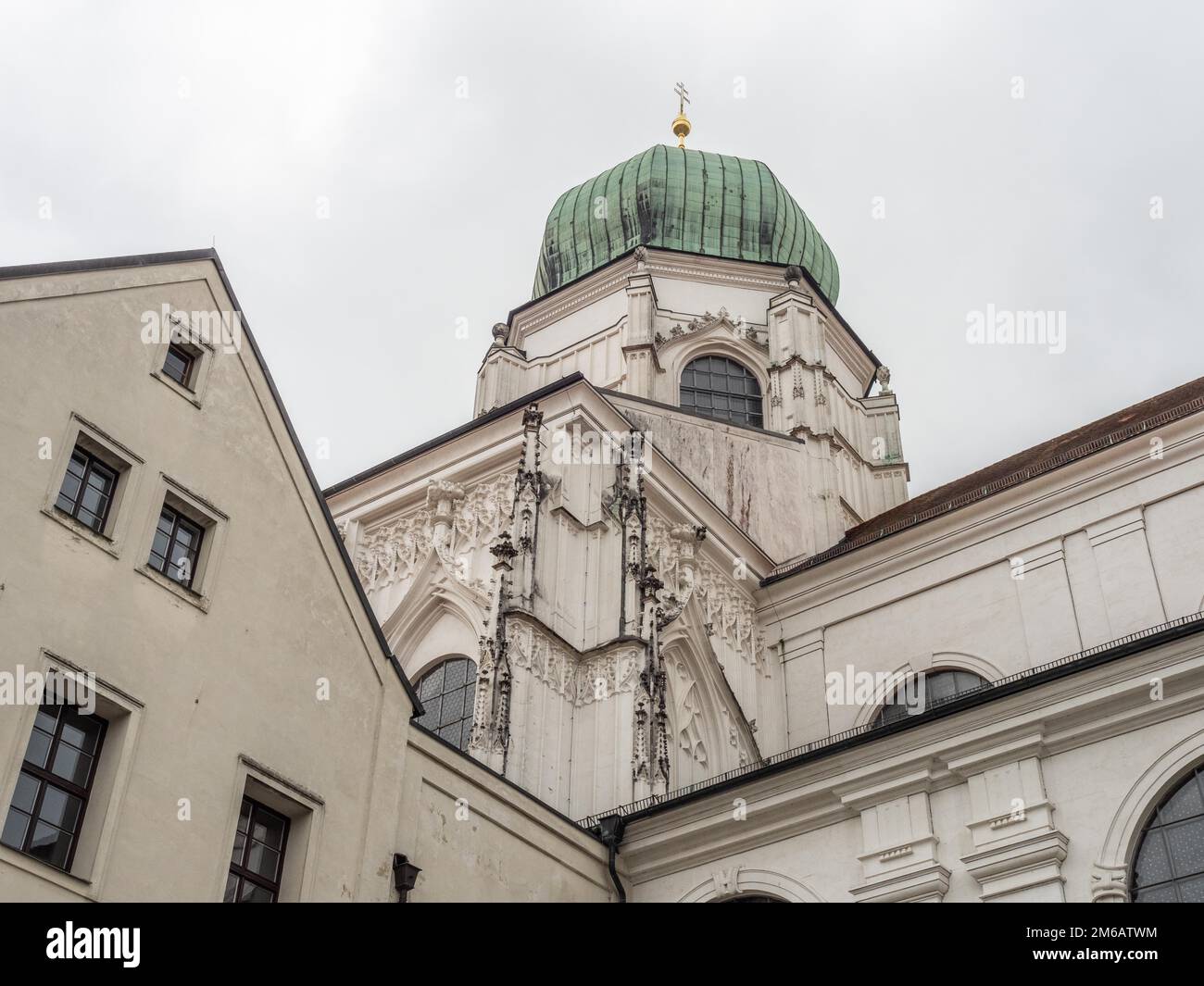 Church tower of St. Stephan's Cathedral, Passau, Lower Bavaria, Bavaria ...