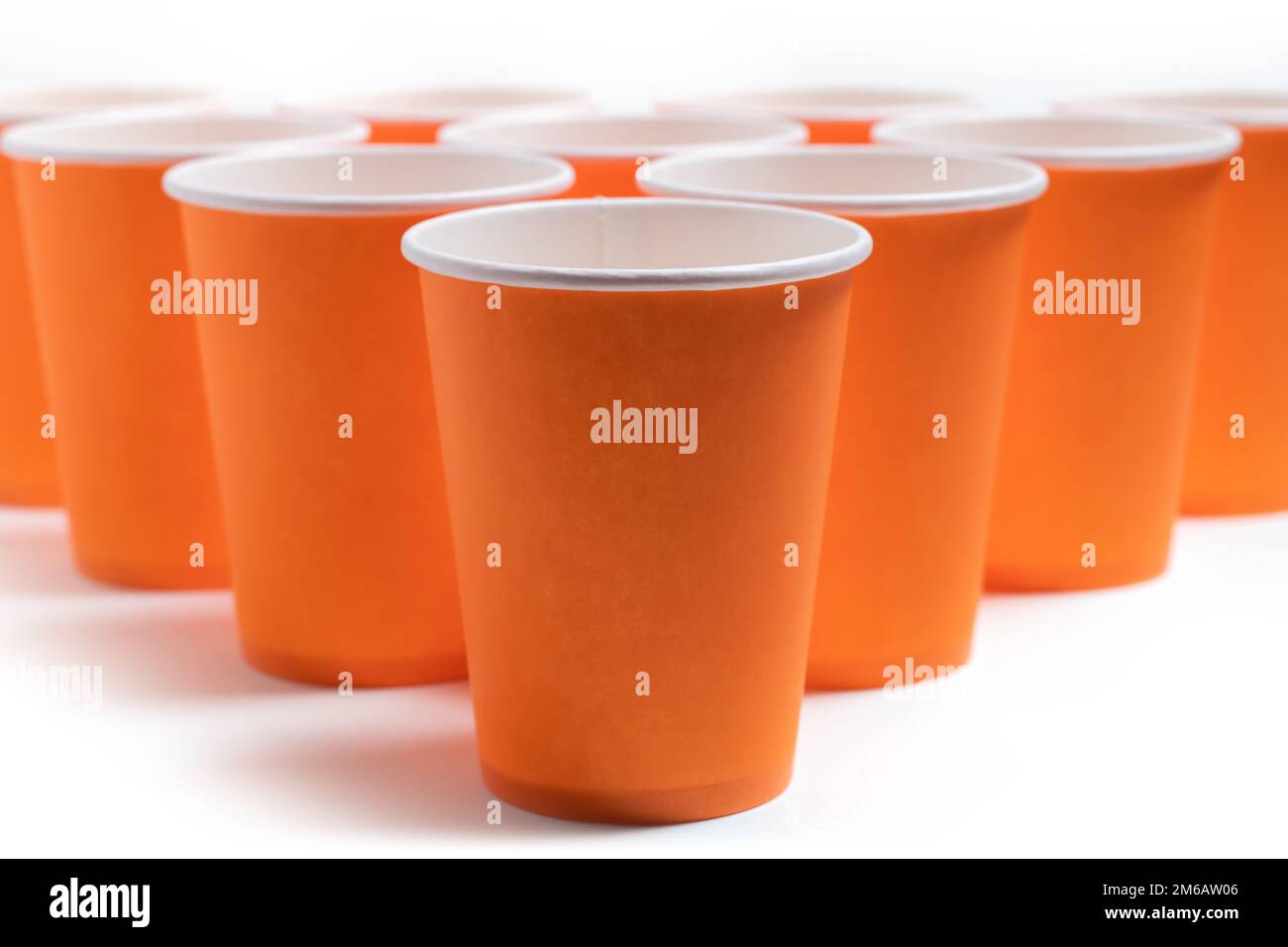 large group of orange disposable paper cups Stock Photo - Alamy