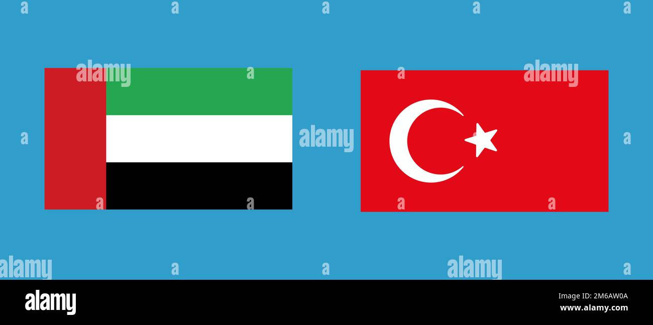 Icon set of United Arab Emirates flag and Turkish flag. Editable vector ...