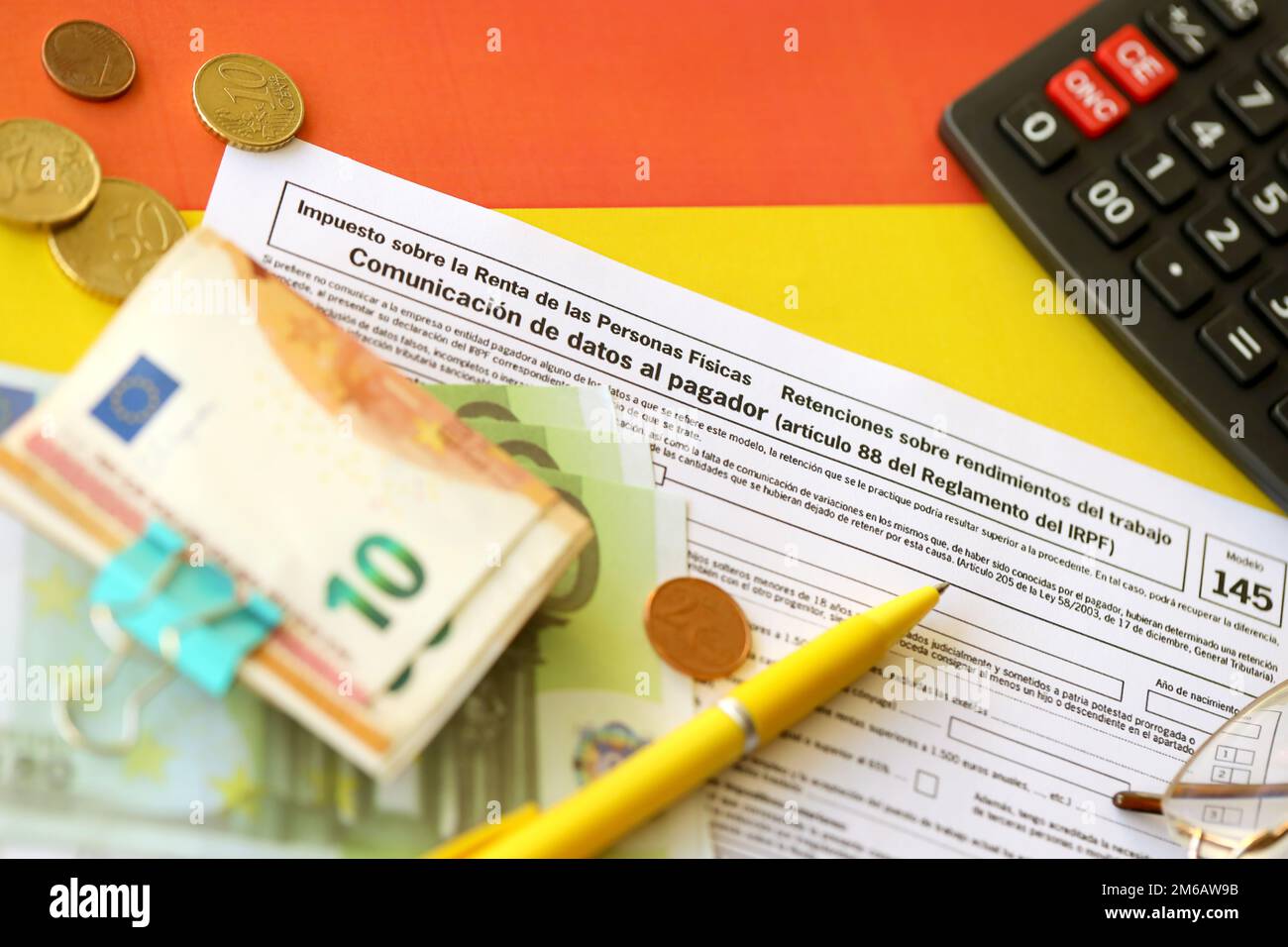 KYIV, UKRAINE - MAY 4, 2022 Modelo 145 spanish tax form dedicated to ...