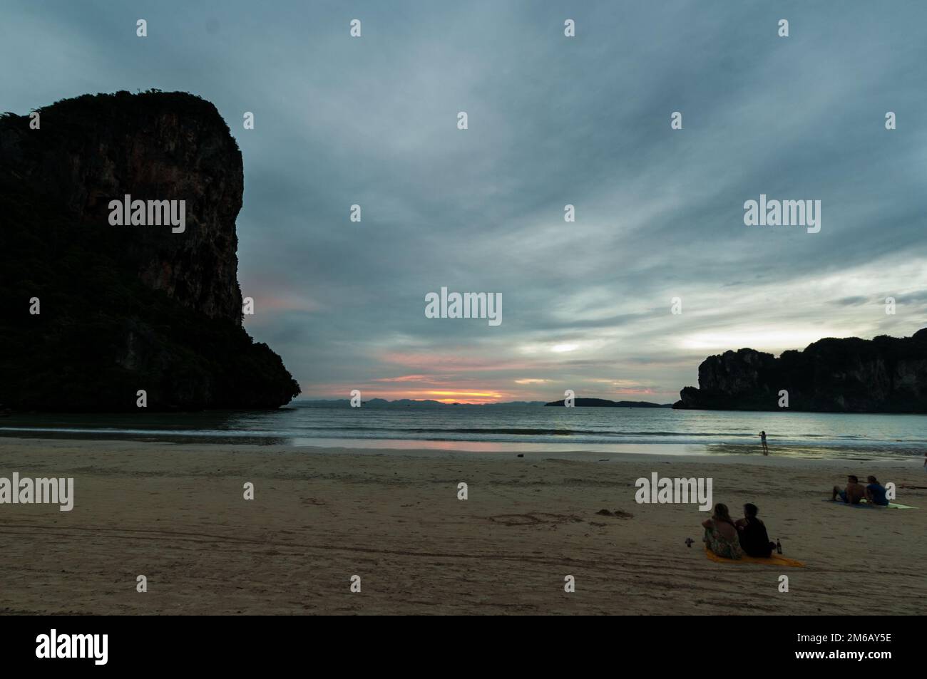 People at sunset on Railay beach in Krabi Thailand vacation Stock Photo ...