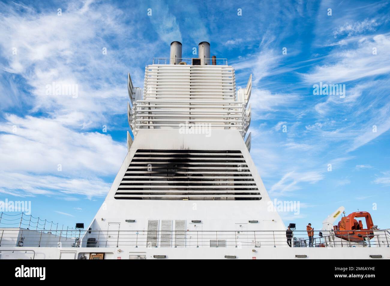 Mediterranean, GNV ferry from Genoa to Tangier, Boat funnel Stock Photo ...