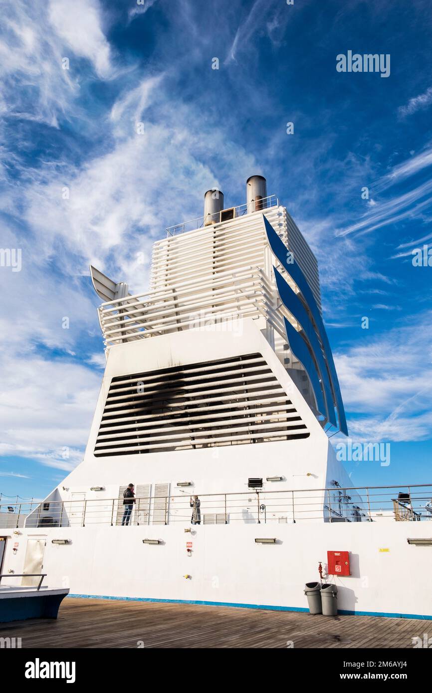 Mediterranean, GNV ferry from Genoa to Tangier, Boat funnel Stock Photo ...