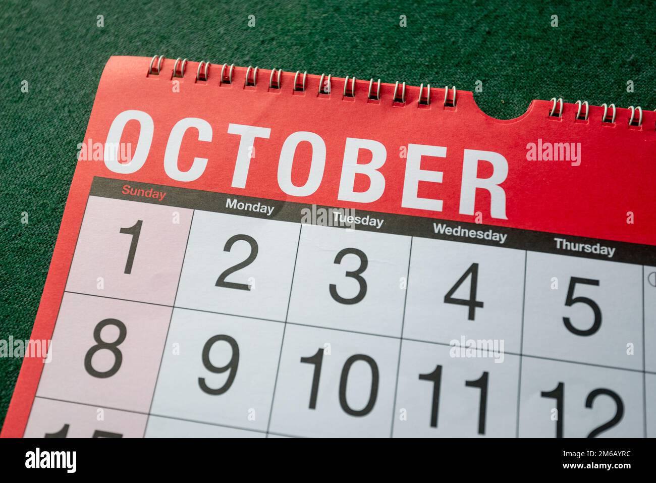 Calendar 2023, October, monthly planner for wall and desk. Close up of ...