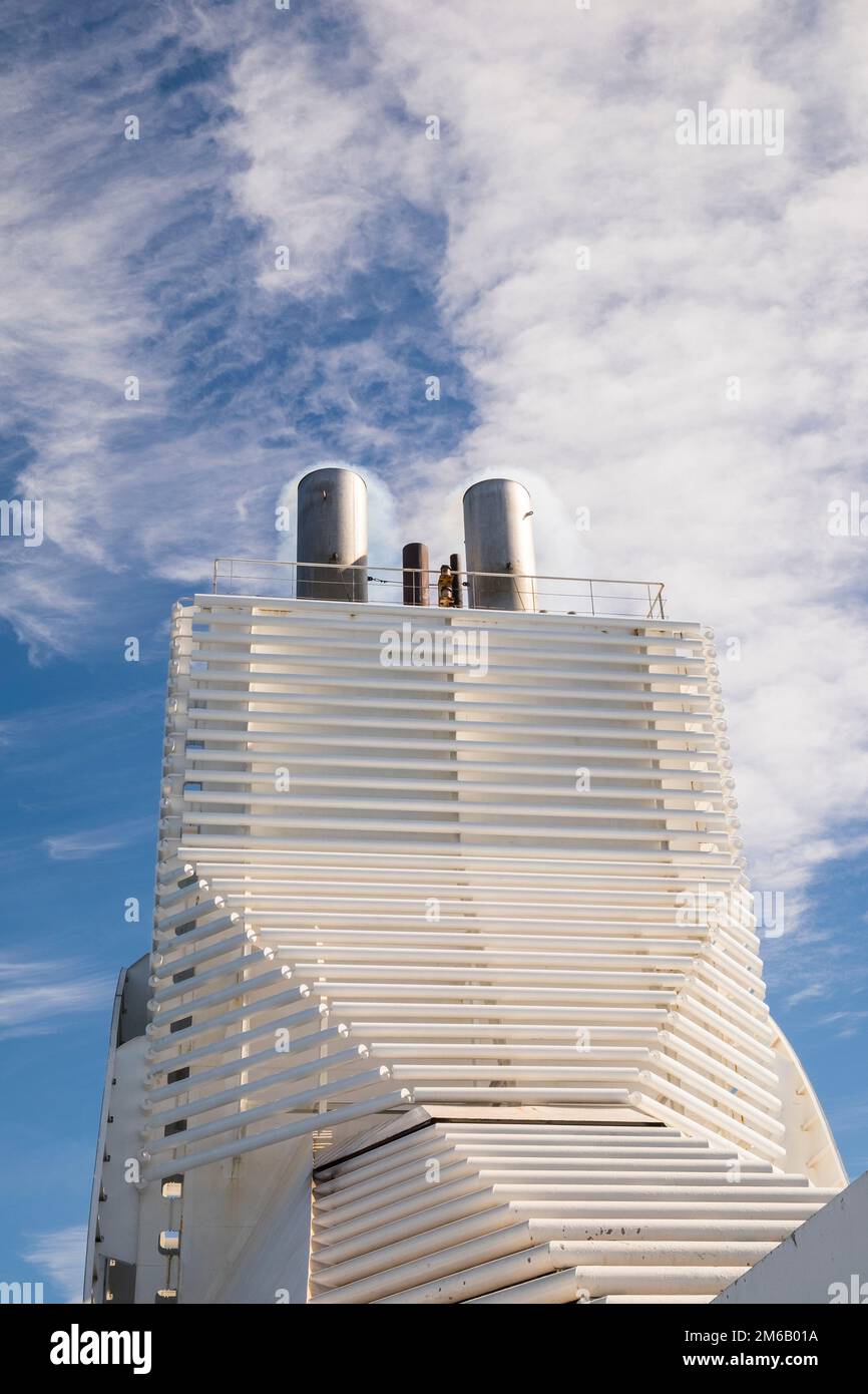 Mediterranean, GNV ferry from Genoa to Tangier, Boat funnel Stock Photo ...