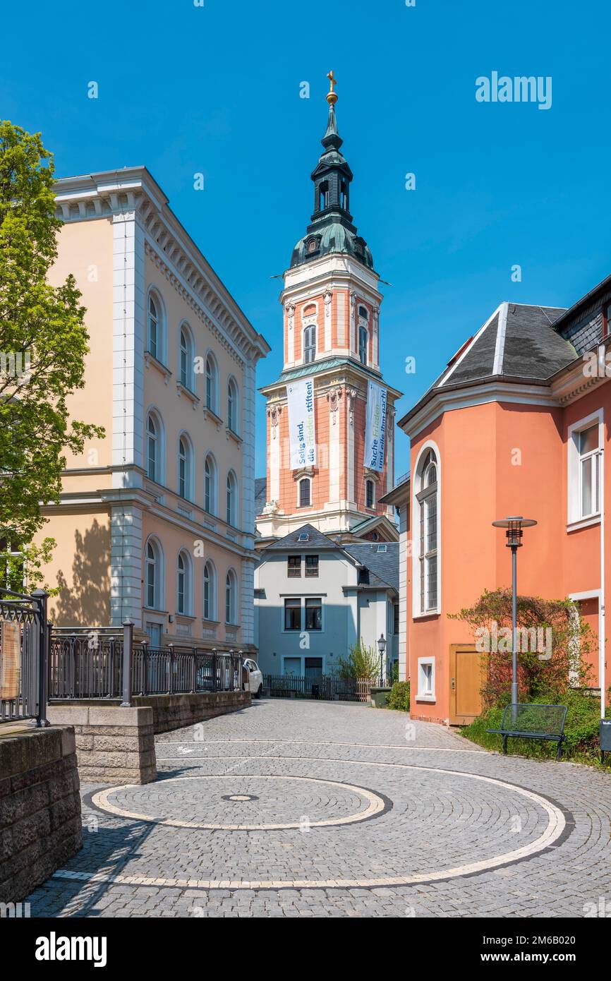Lower Castle and Town Church of St. Mary, Greiz, Thuringia, Germany ...