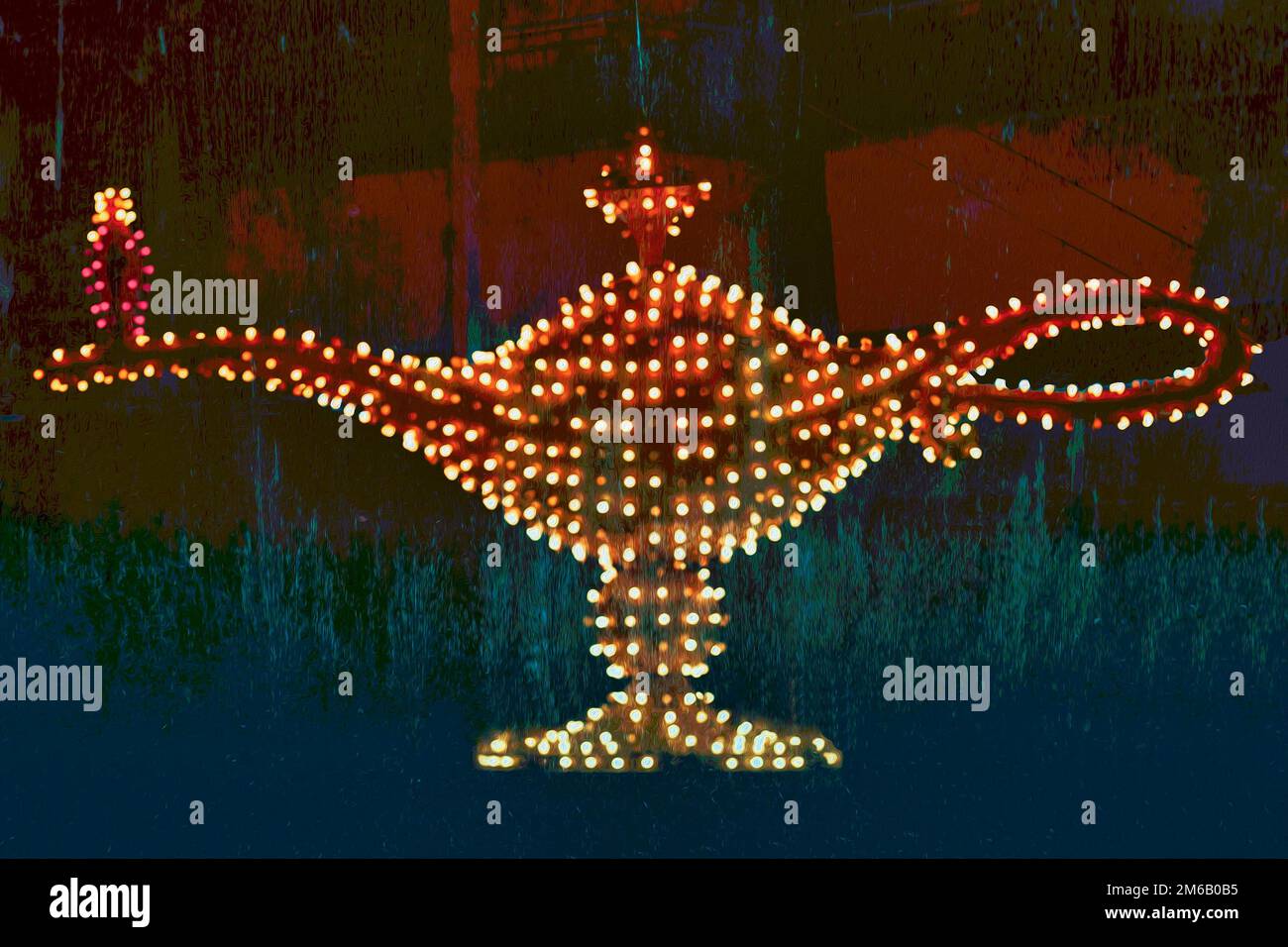 Lights form oil lamp, Aladdin's magic lamp, oriental fairy tale from ...