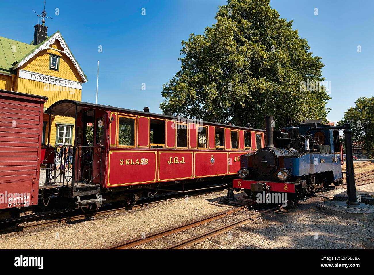 Locomotive and wagon, third class, museum railway JGJ, Mariefred ...
