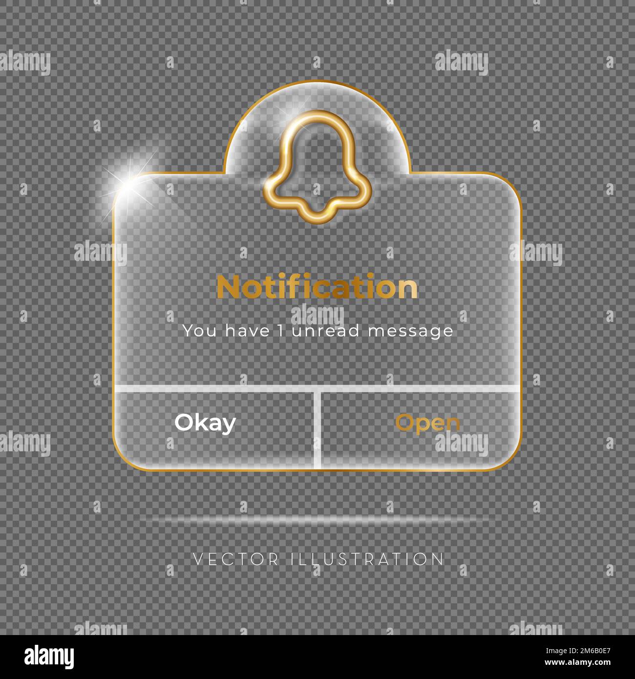 3D glass Reminder with Golden outline bell. Notifications page with ...