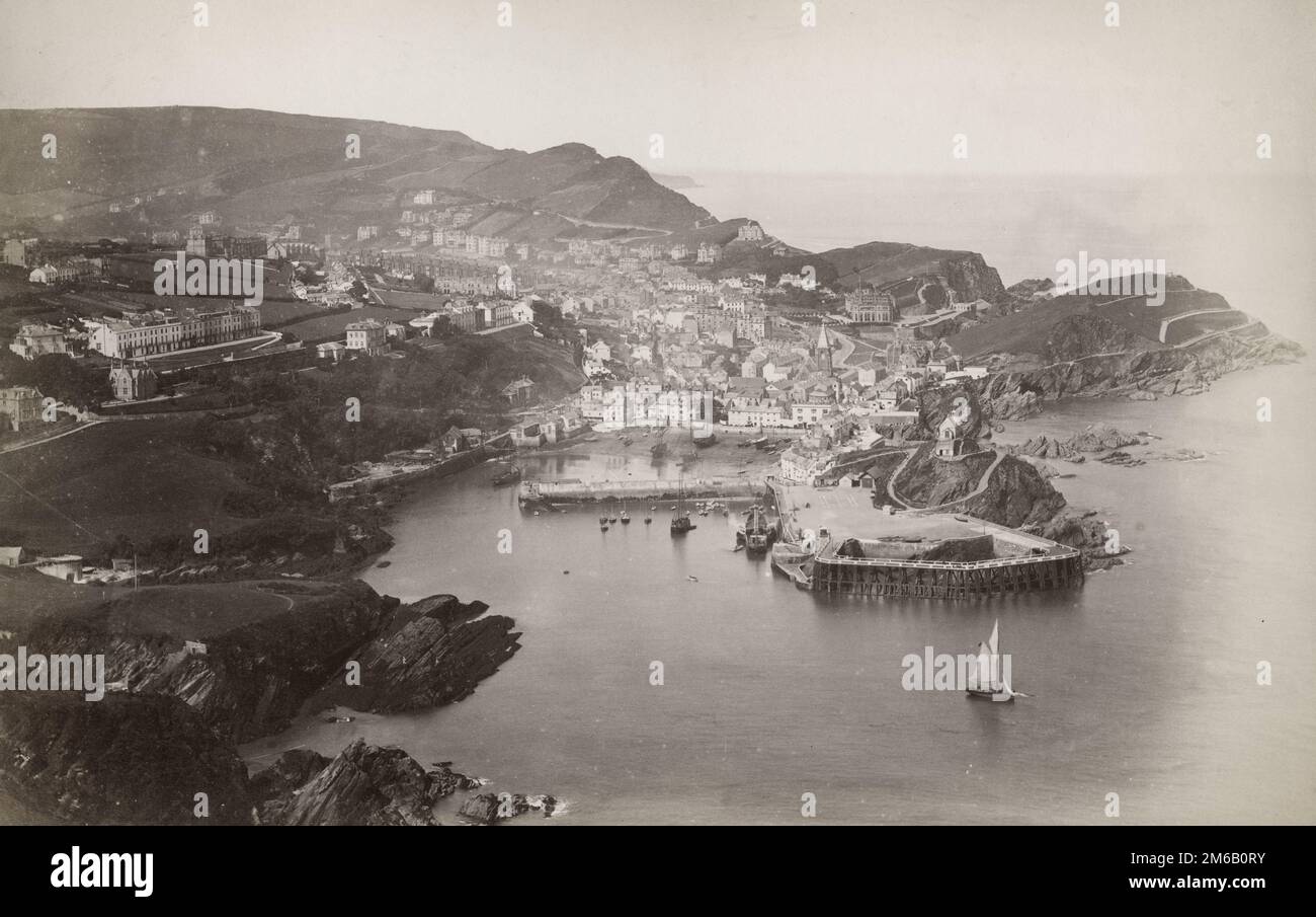 c.1880's - view of Ilfracombe, Devon, boats and harbour Stock Photo - Alamy