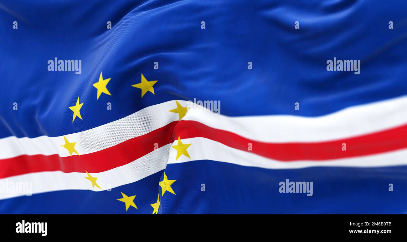 Cape Verde national flag waving. The Republic of Cabo Verde is an ...