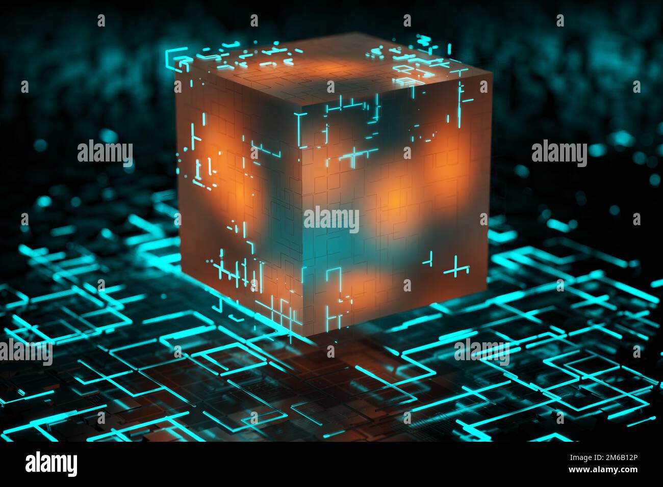 Futuristic processor. Quantum processor in the global computer network ...