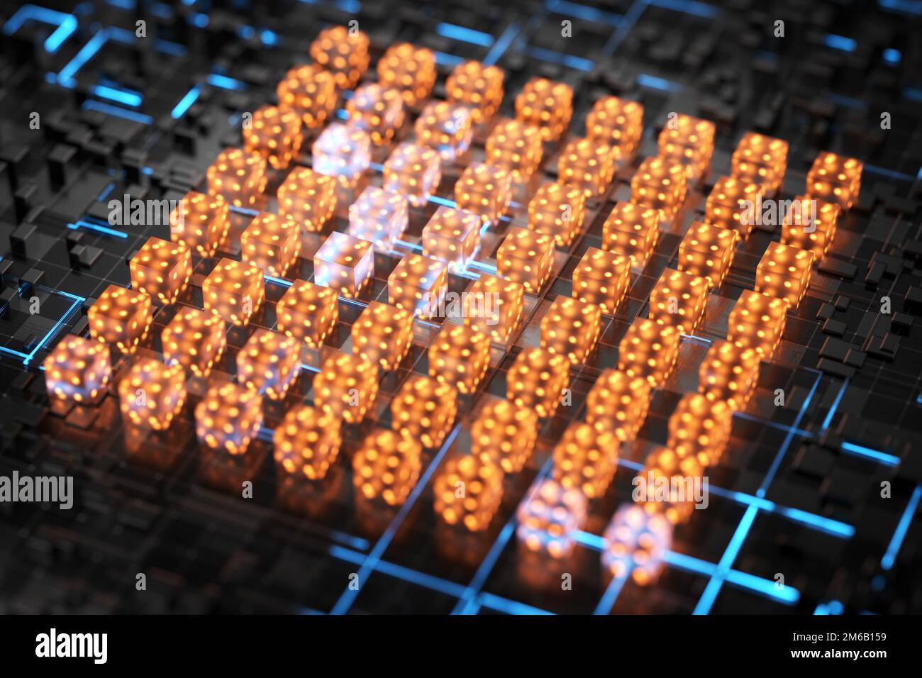 concept of a quantum processor. Blockchain technology concept. 3d ...